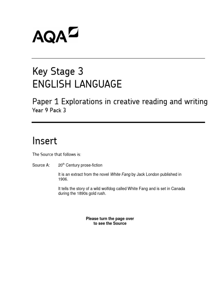 Y9 Ks3 Pack 3 Paper 1 Insert | PDF | White Fang