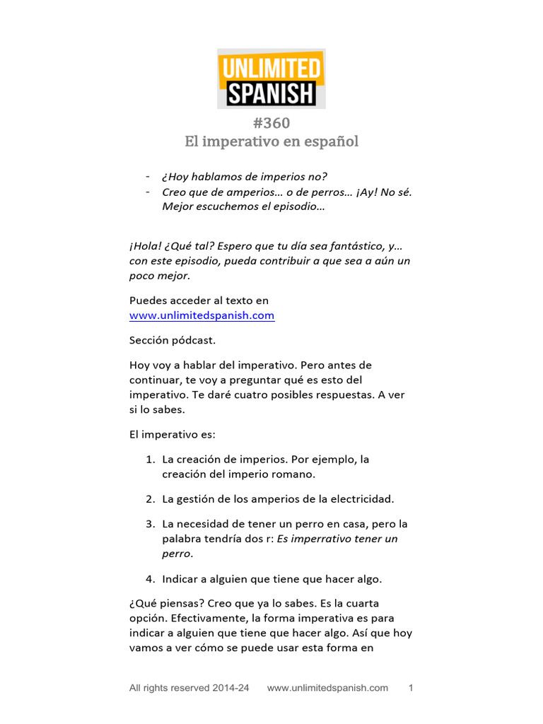 360 El Imperativo en Espanol | PDF | Lengua española