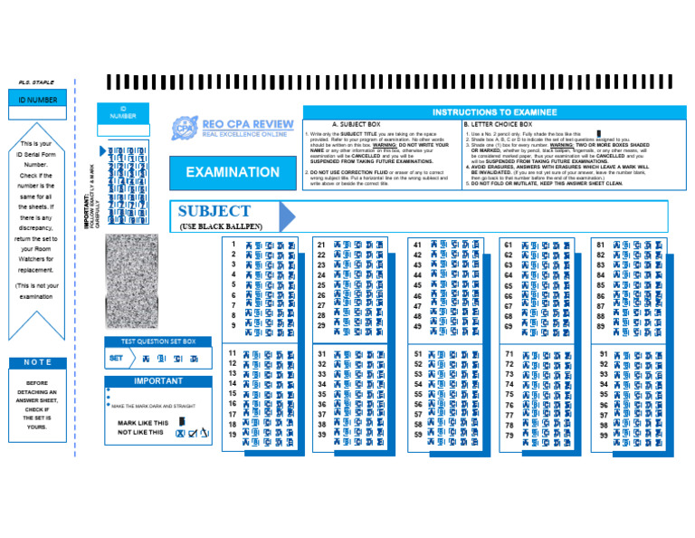 Printable Answer Sheet For Preboards - You May Use To Record Answers But Submit Answers Using ...