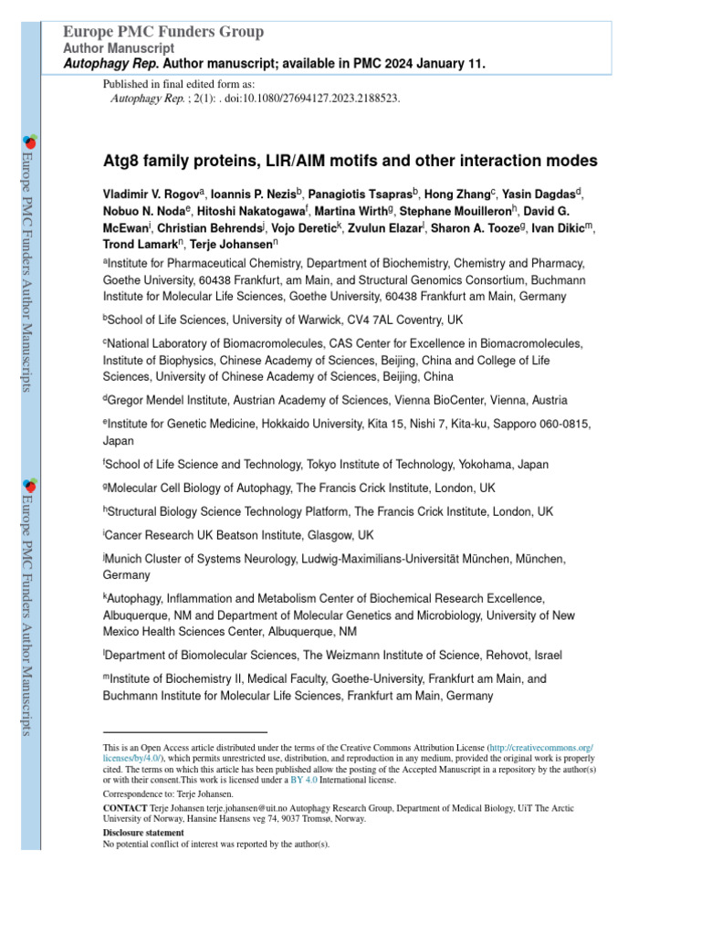 Atg8 Family Proteins, LIR:AIM Motifs and Other Interaction Modes | PDF ...