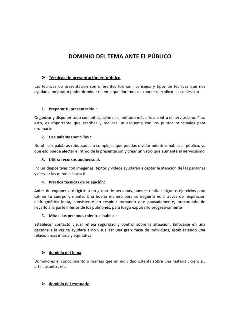 DOMINIO DEL Tema J Comunicación Oral | Descargar gratis PDF | Fluidez ...