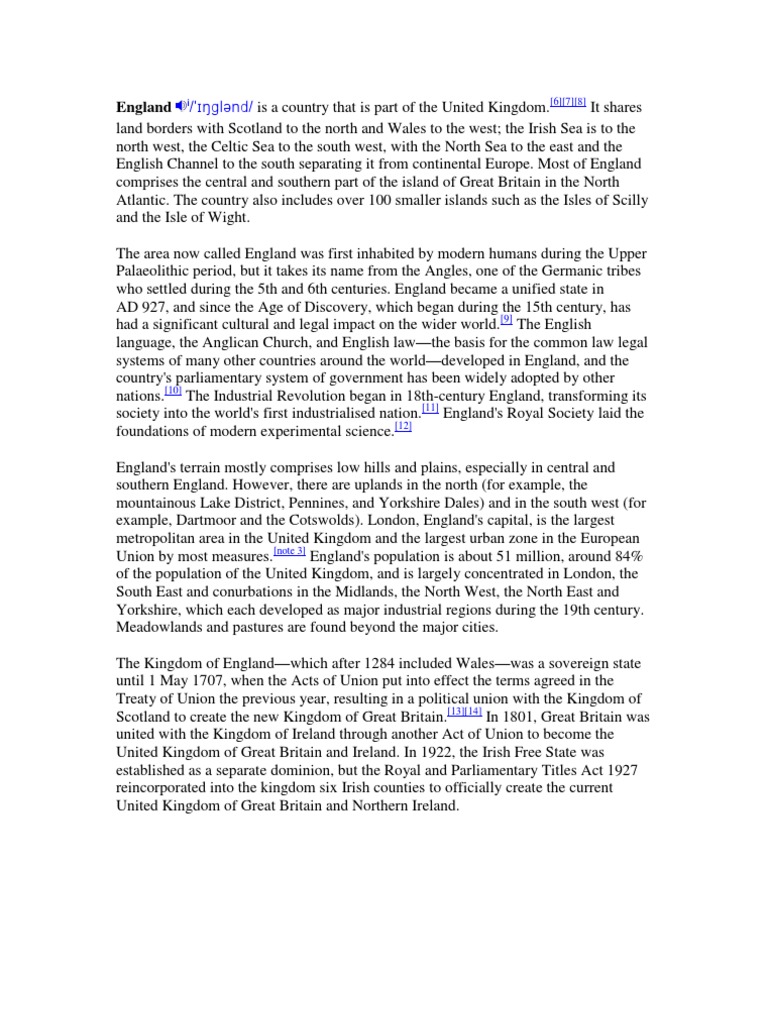 England | PDF | England | United Kingdom Of Great Britain And Ireland