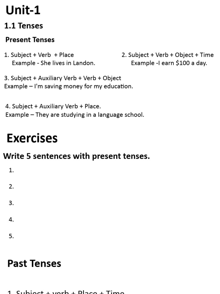 (Done) Unit - 1 Grammar | PDF | Verb | Subject (Grammar)