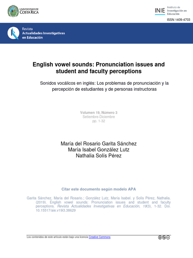 English Vowel Sounds Pronunciation Issues and Stud | PDF