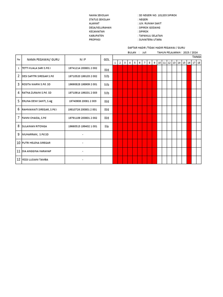 Daftar Hadir Lapbul | PDF