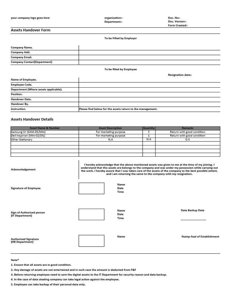 Assets Handover | Download Free PDF | Business | Computing