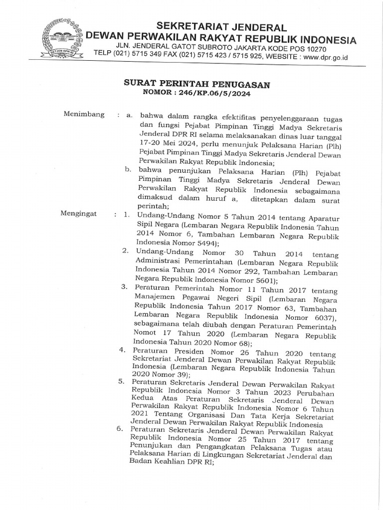 Surat PLH Sekjen | PDF