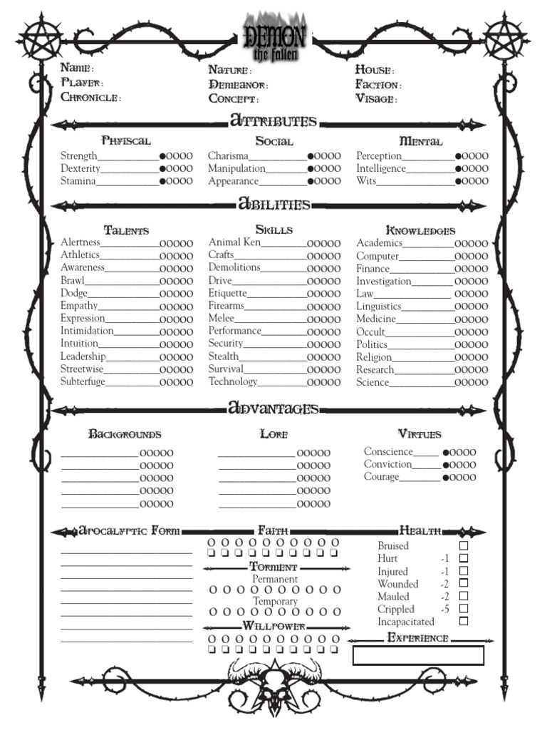 WOD - Demon - The Fallen - Character Sheet | PDF