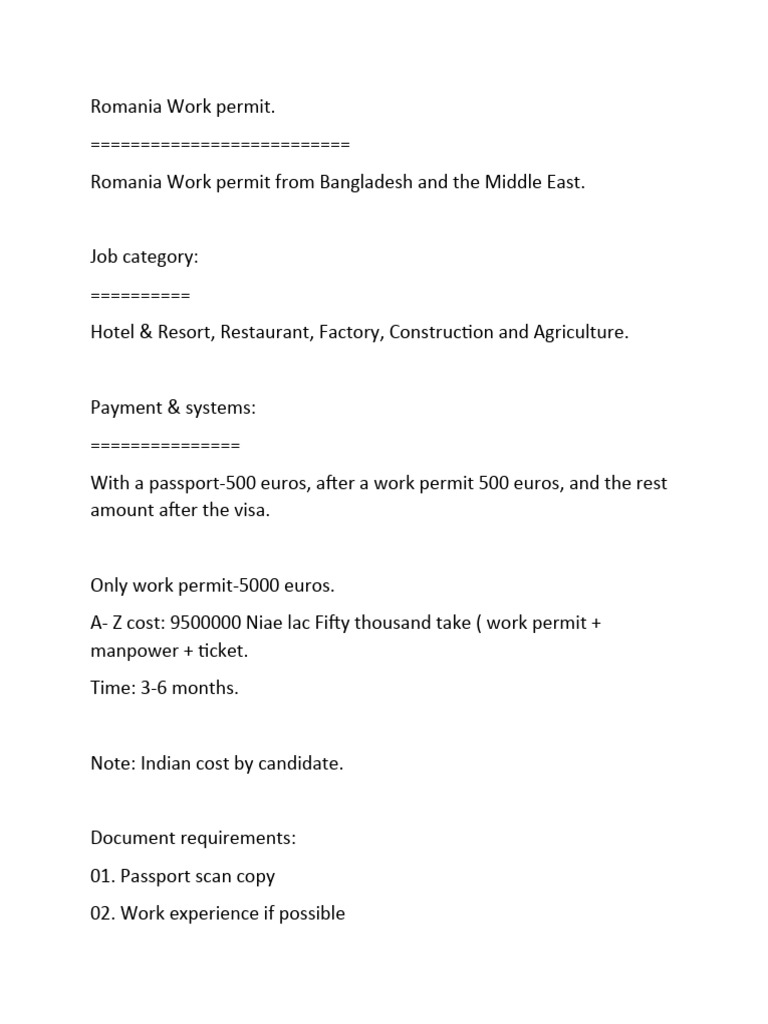Romania Work Permit | PDF