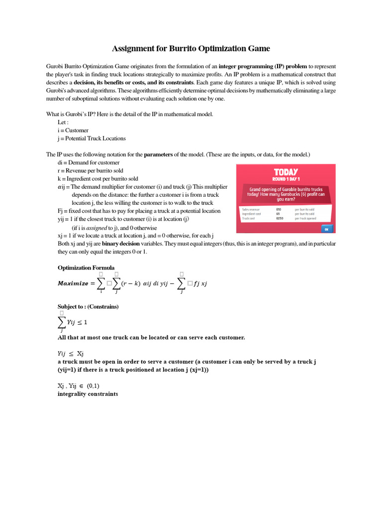 Assignment For Burrito Optimization Game | PDF | Mathematical ...