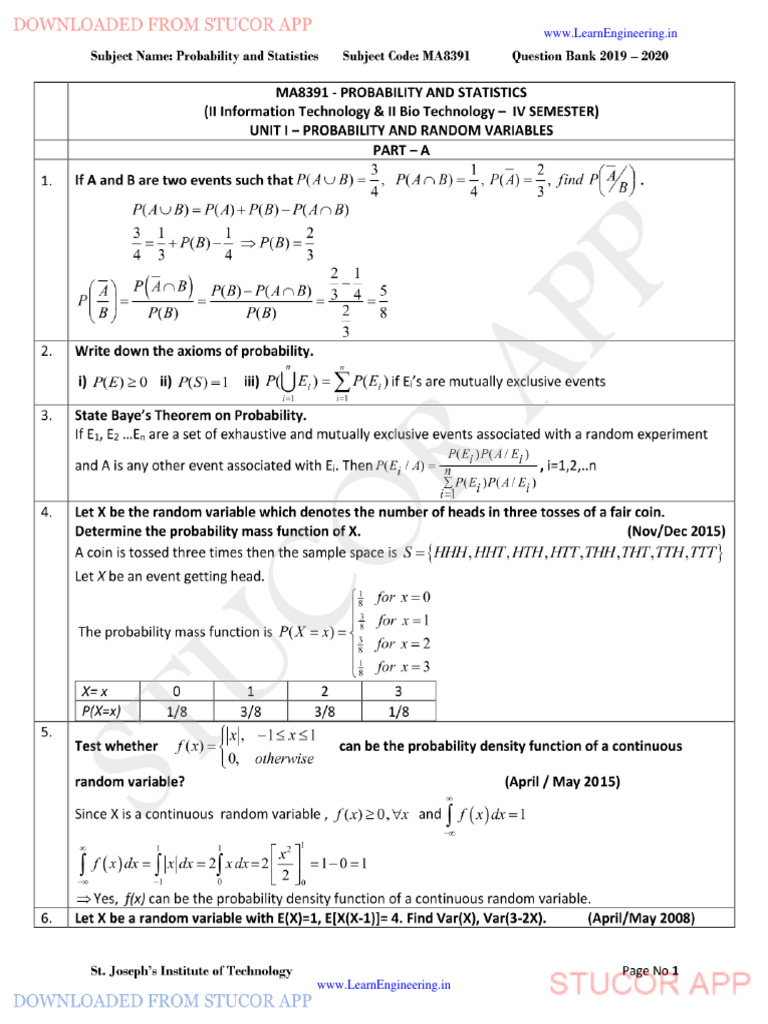 MA3303 Probability and Complex Function - 03 - by WWW - LearnEngineering.in | PDF | Probability ...