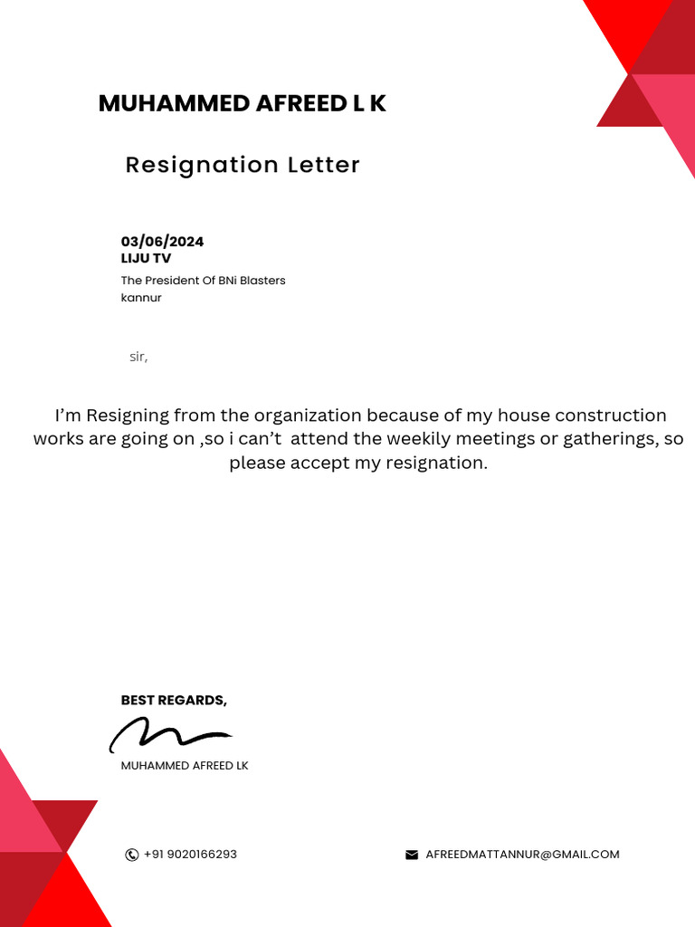 Red Modern Minimalist Resignation Letter | PDF