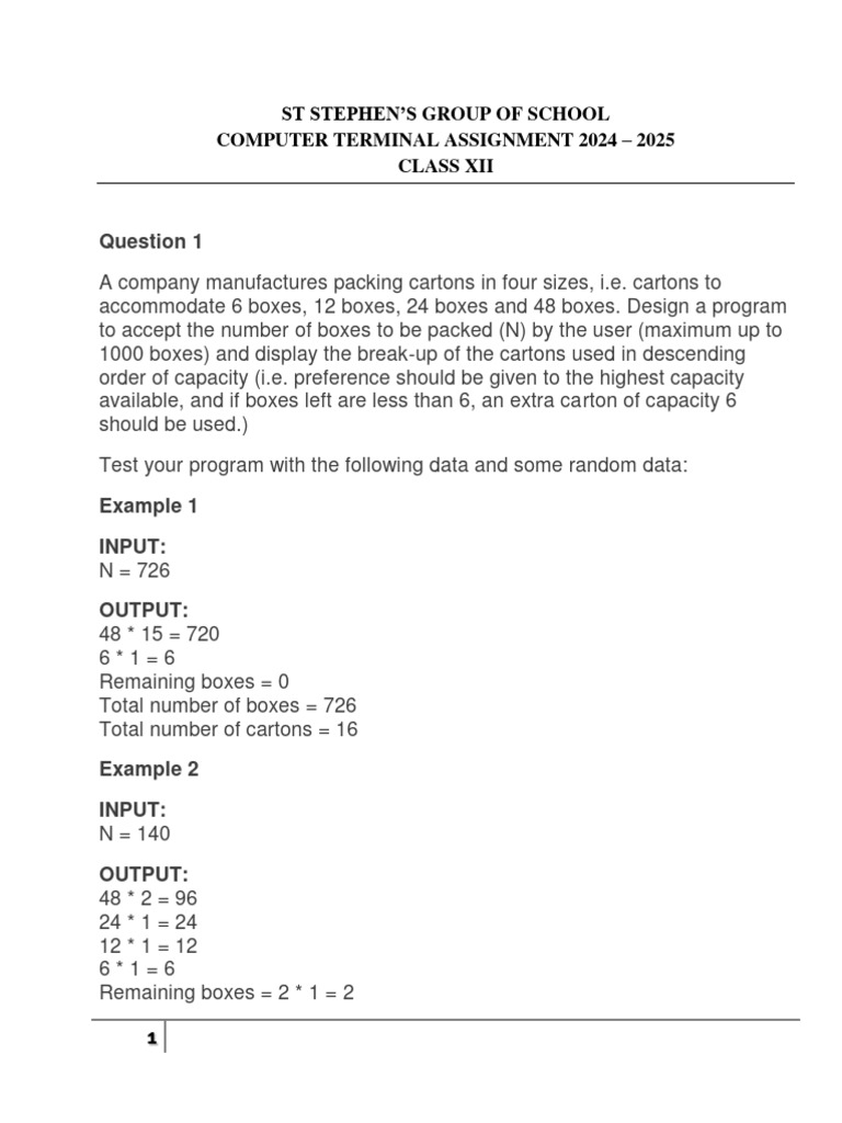 Class 12 Terminal Assignment 2024 | PDF | Matrix (Mathematics ...
