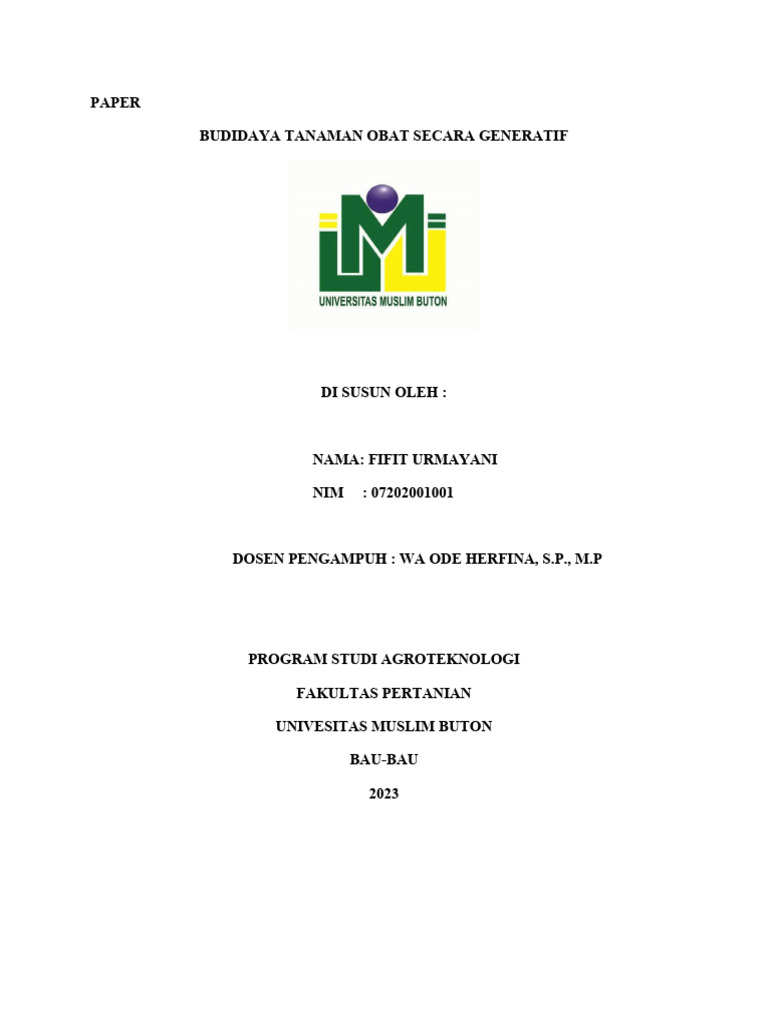 Budidaya Tanaman Obat oleh Fifit AI | PDF