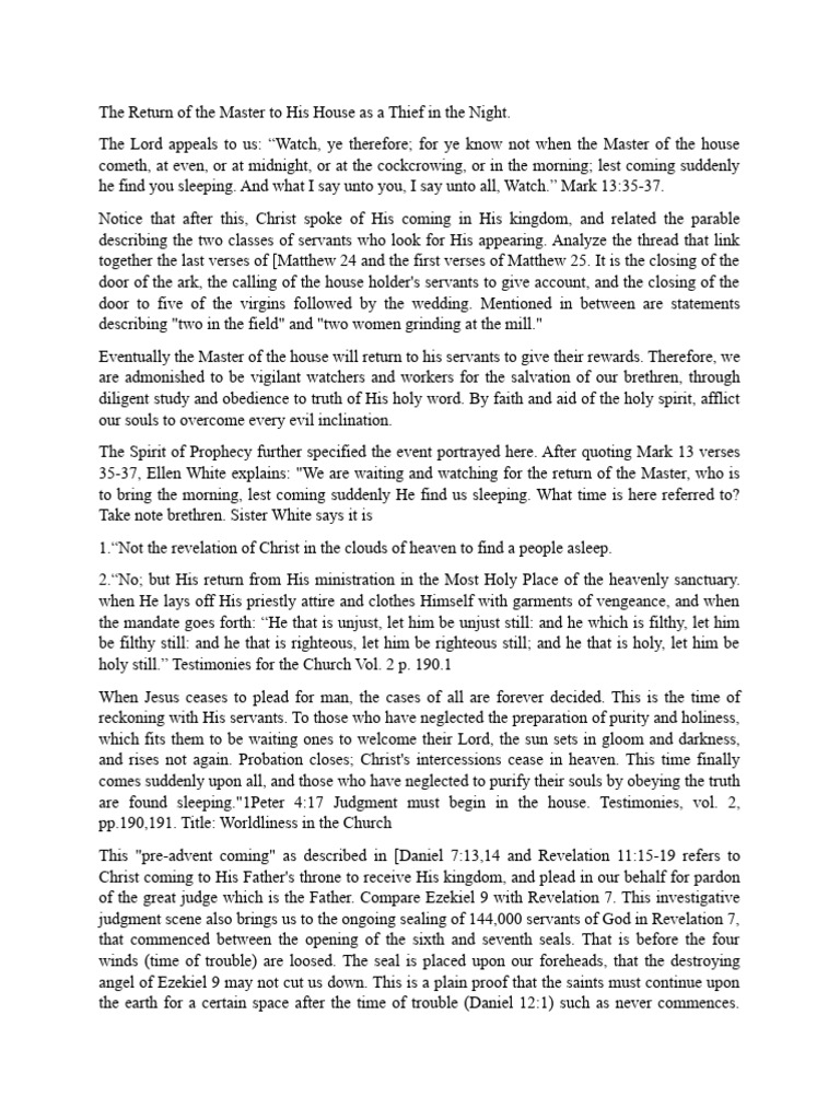 The Return of The Master To His House As A Thief in The Night | PDF ...