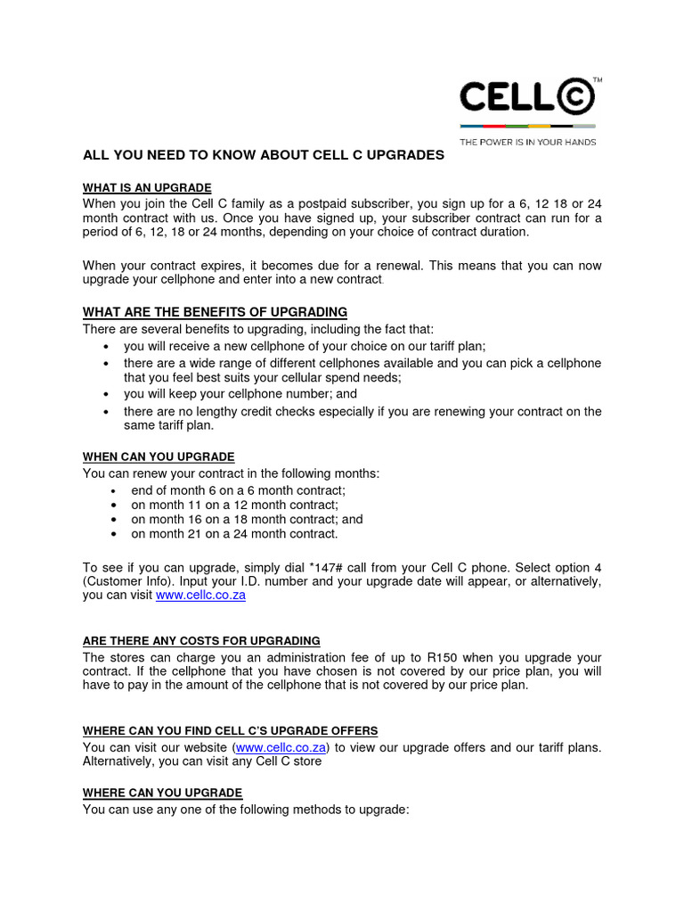 Cell C Upgrade Information Pack 29june2012 Final | PDF | Mobile Phones ...
