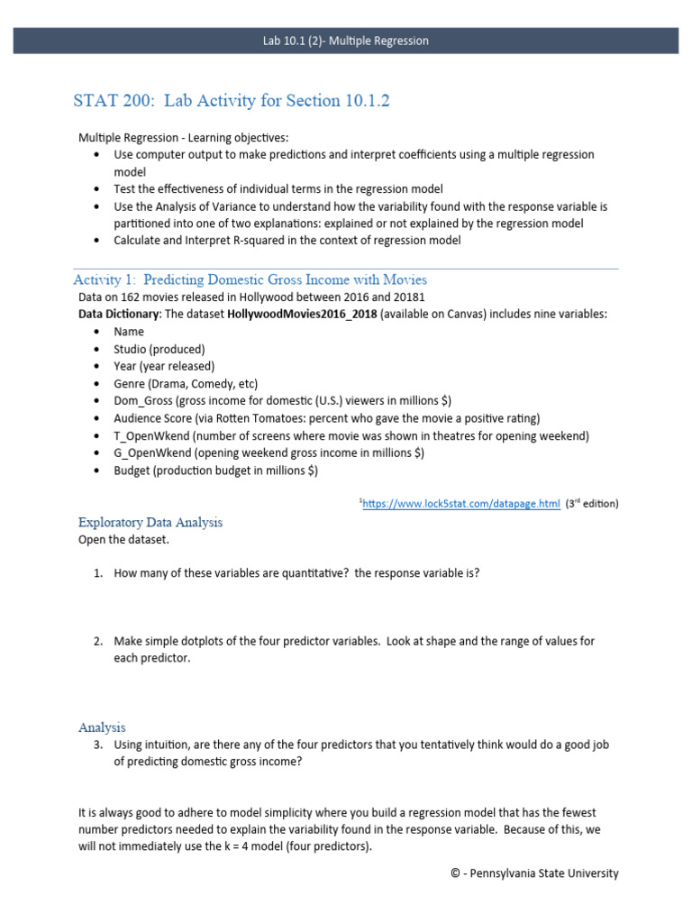 Section 10.1 - 2 - Shared Lab | Download Free PDF | Linear Regression | Regression Analysis