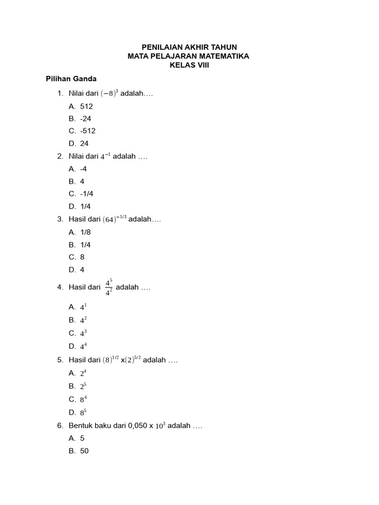Pat MTK Kelas 8 | PDF