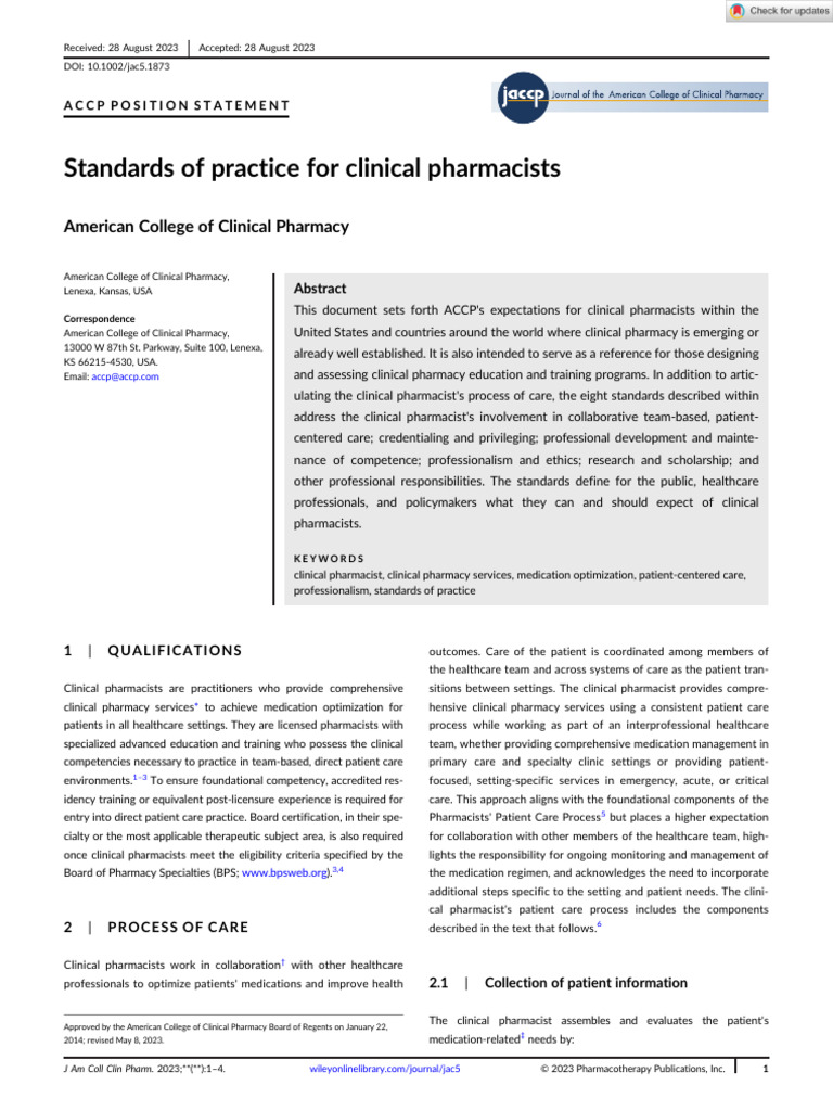 Jaccp Journal of The American College of Clinical Pharmacy 2023 PDF ...