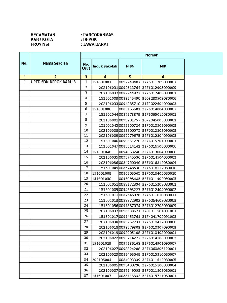 Form Rekap m16 SD 2020 | PDF