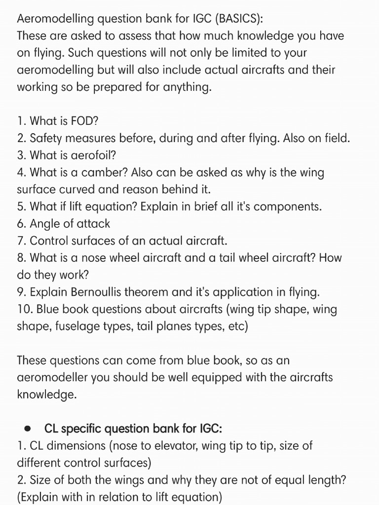 Aeromodelling Sample Viva Questions | PDF