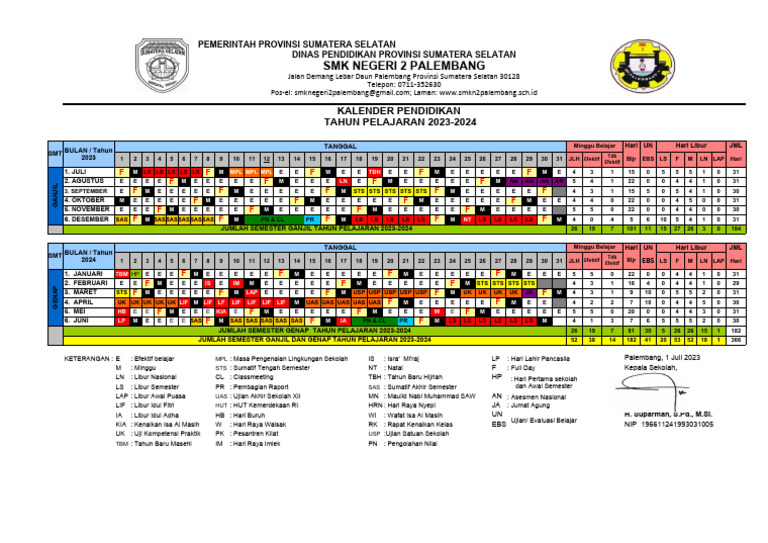 Kalender Pendidikan 2023-2024 Smkn 2 Plg | PDF