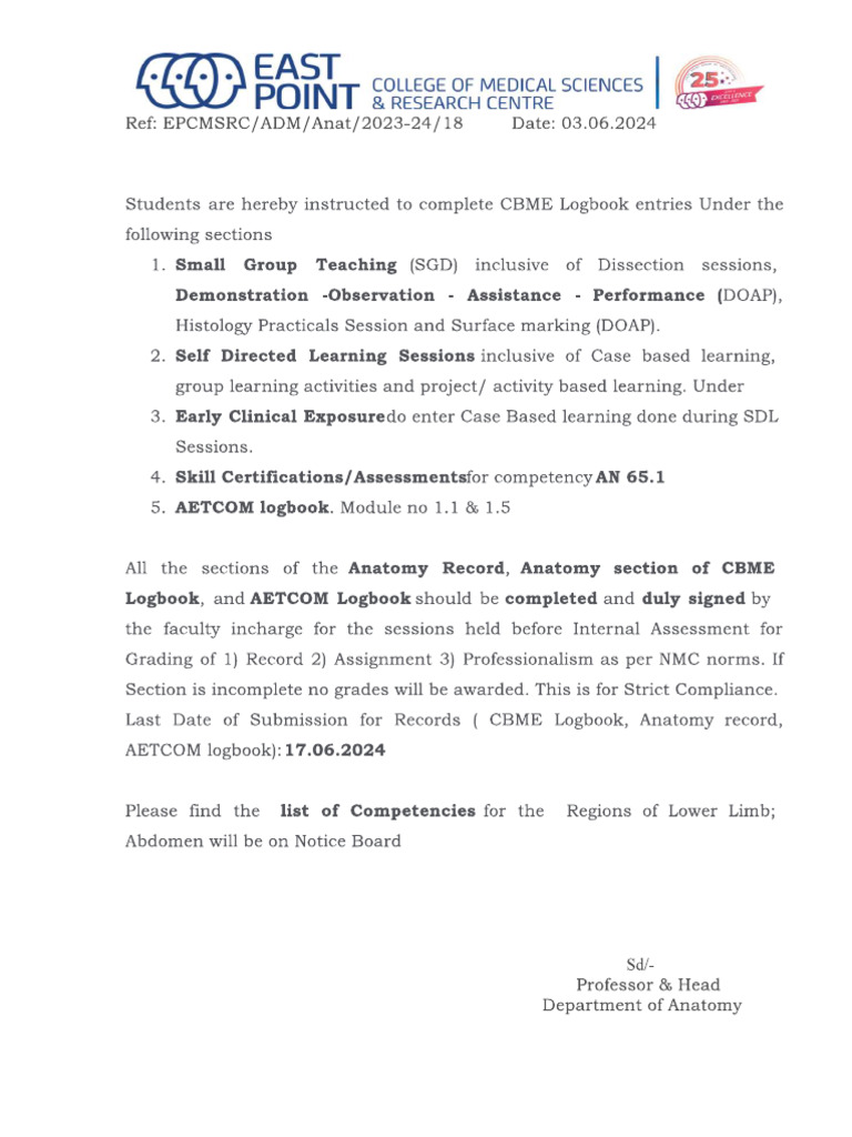 Circular Completion of Logbook LL - Ab - Aetcom | PDF | Knee | Hip