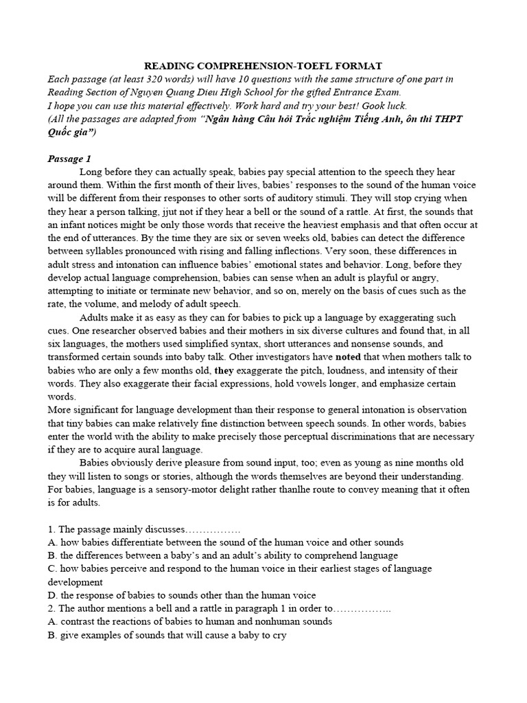 Reading Comprehension (Toefl) Format | PDF | Gifted Education ...
