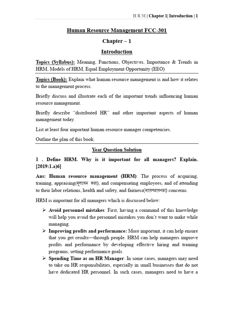 HRM Chapter 1 Introduction | Download Free PDF | Human Resource Management | Human Resources