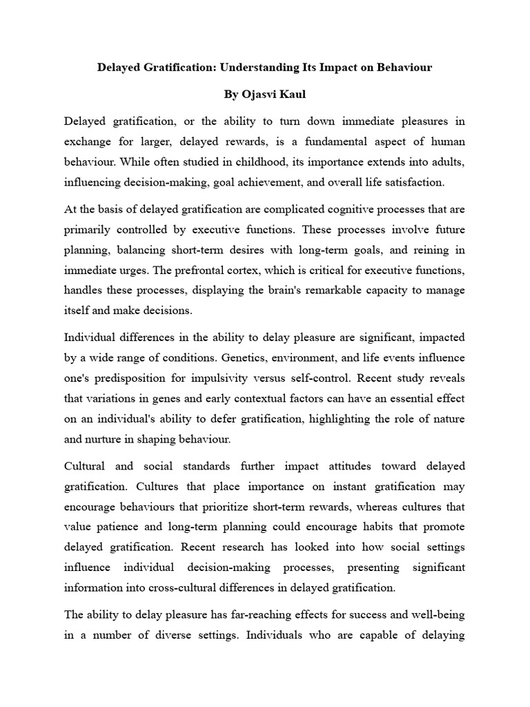 Delayed Gratification PART 1 | PDF | Delayed Gratification | Decision ...