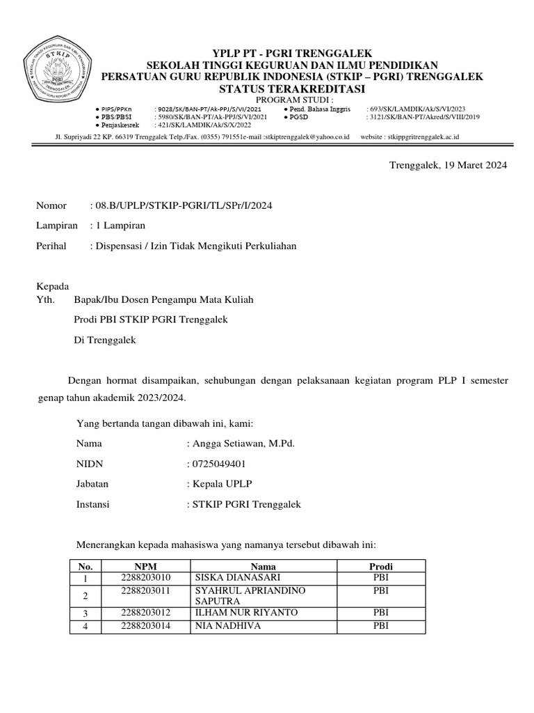 Surat Ijin Prodi PBI | PDF