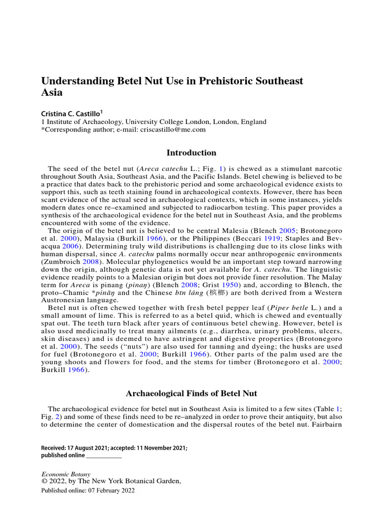 Betel Nut Use in Prehistoric Southeast Asia | PDF