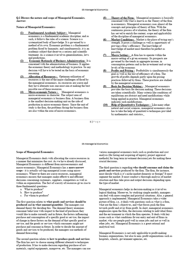 05 Managerial Economics Pdf Economics Microeconomics