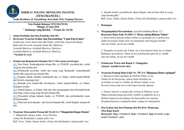 Tata Ibadah STM Imanuel Juni 2024 | PDF