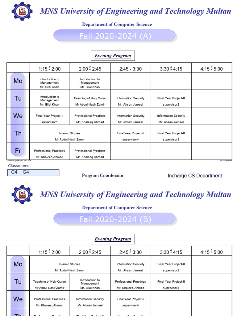 Evening TIME TABLE FOR RAMADAN | PDF | Computing | Computer Science