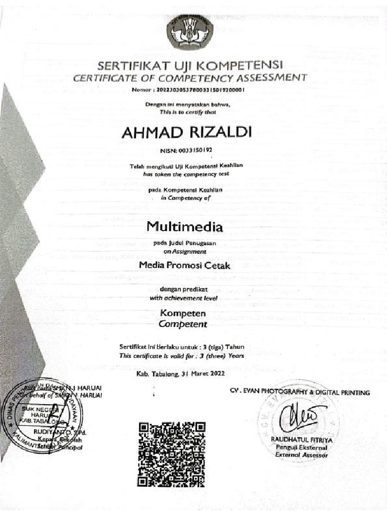 Salinan Sertifikat UKK MM ATPH | PDF