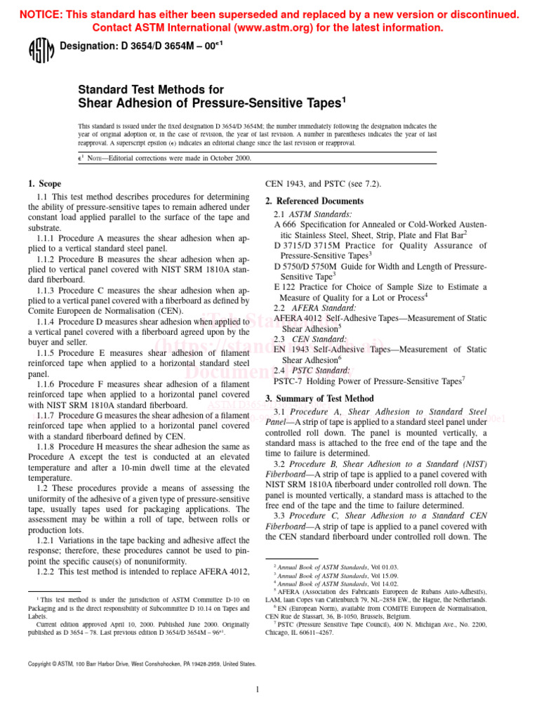 ASTM-D3654-D3654M (Shear Test) | PDF | Materials