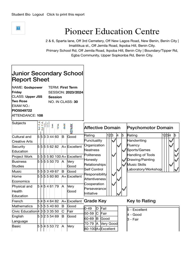JSS First Term Report - Godspower | PDF
