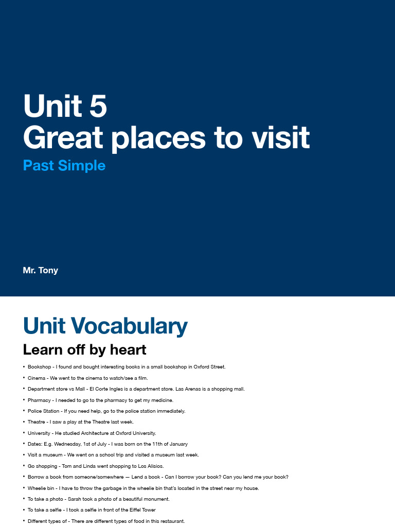 Unit 5 - Great places to visit | PDF