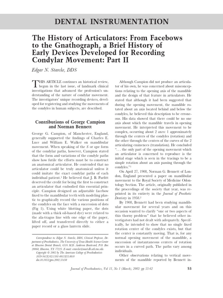 The History of Articulators From Facebows To The Gnathograph, A Brief ...