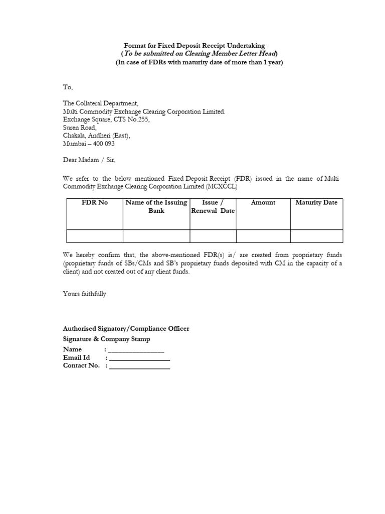 Fixed Deposit Receipt Format Template | PDF