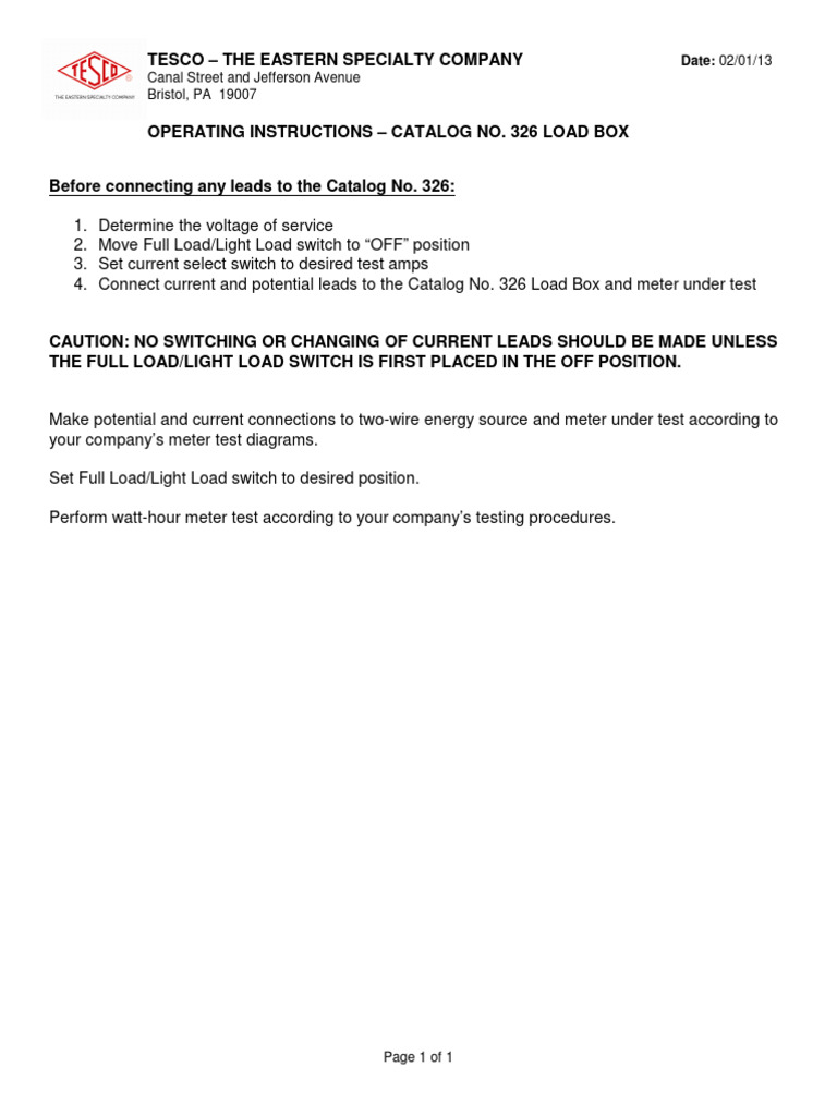 Load Box Operating Instructions | PDF