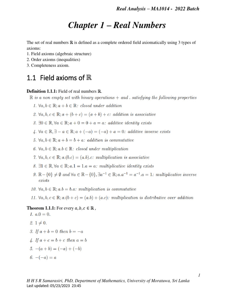 Real Analysis-2 | PDF | Real Number | Field (Mathematics)
