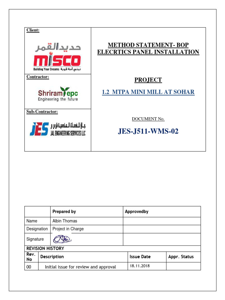 Method Statement Electrical Panel Instal | PDF | Personal Protective Equipment | Manufactured Goods