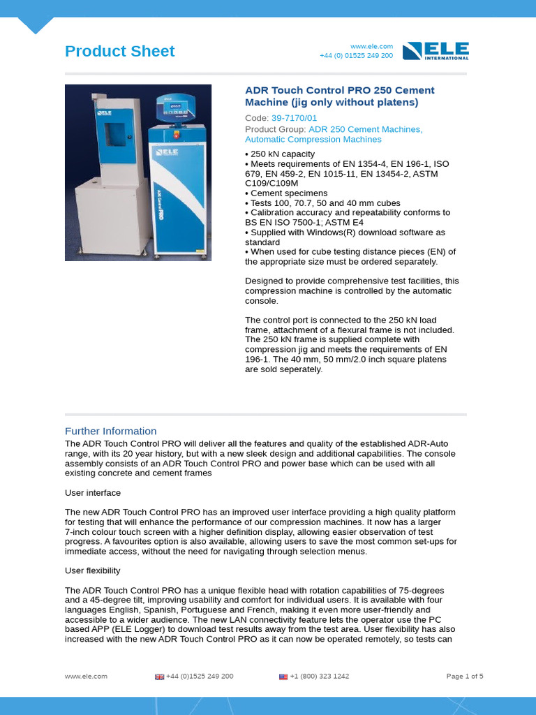 ADR Touch Control PRO 250kN Cement Machine | PDF | Usability | Computing