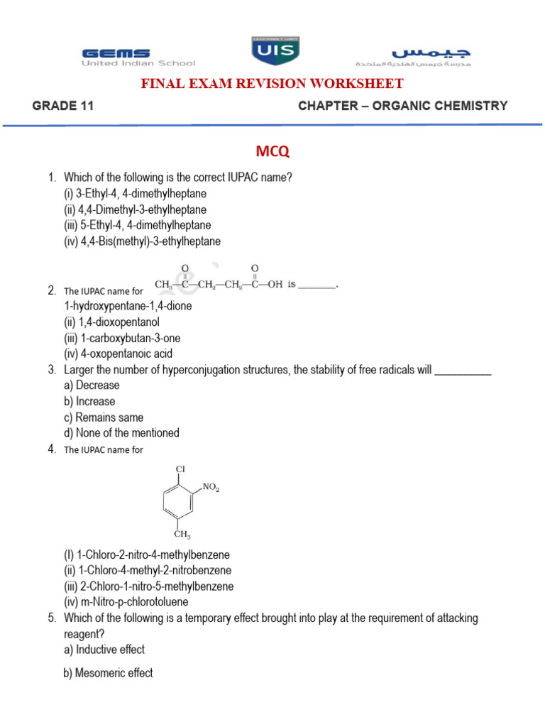 Organic Chemistry - Final Exam Revision | PDF | Chemical Compounds ...