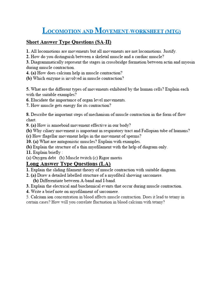 Locomotion and Movement - Worksheet | PDF
