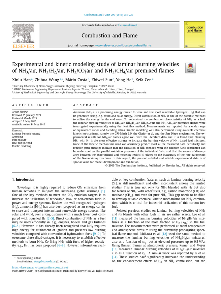 Experimental and Kinetic Modeling Study of Laminar Burning Velocities of NH3-air NH3-H2-air NH3 ...