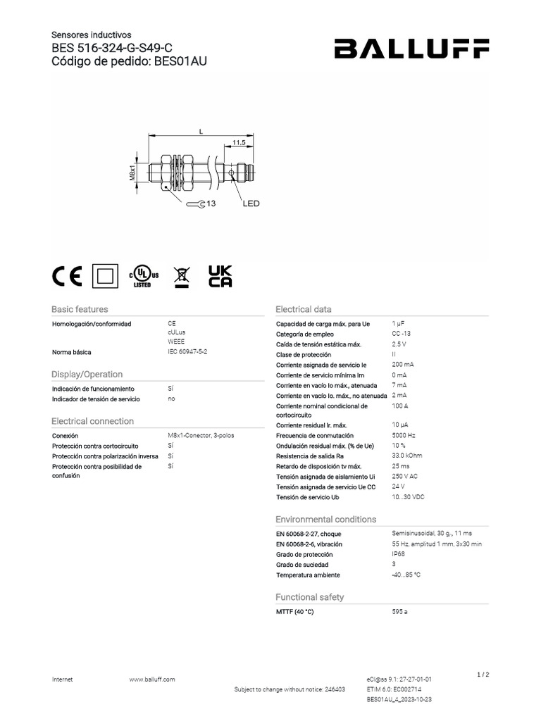 Datasheet BES01AU 246403 Es | PDF | Metrología | Electromagnetismo