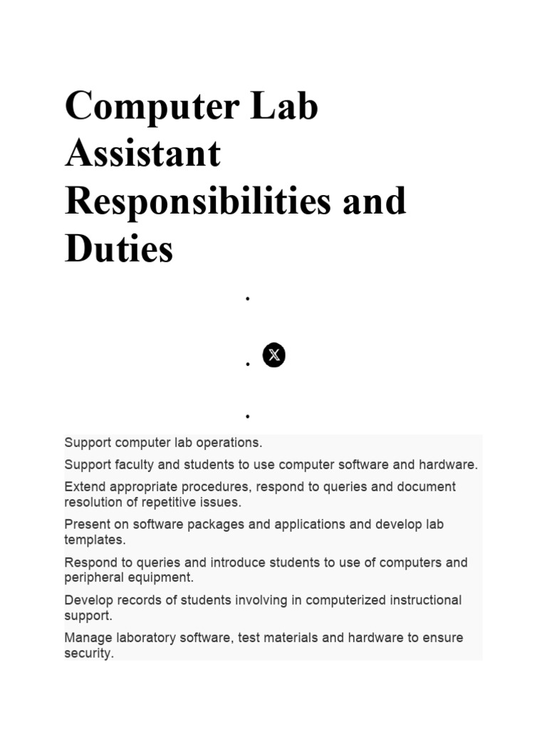 Computer Lab Assistant Responsibilities and Duties | PDF